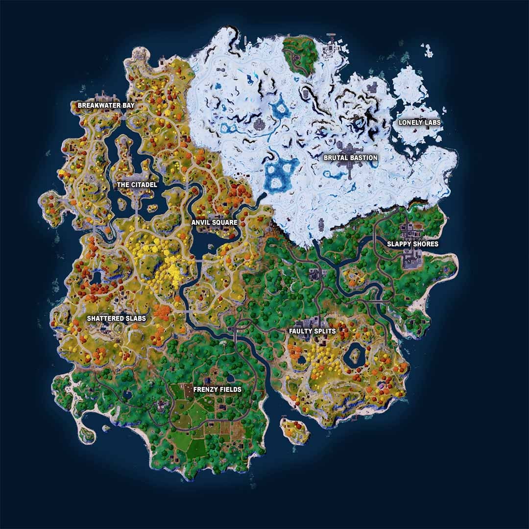 Fortnite Map in Chapter 4 Season 1: Erstmals alle benannten Orte neu ...