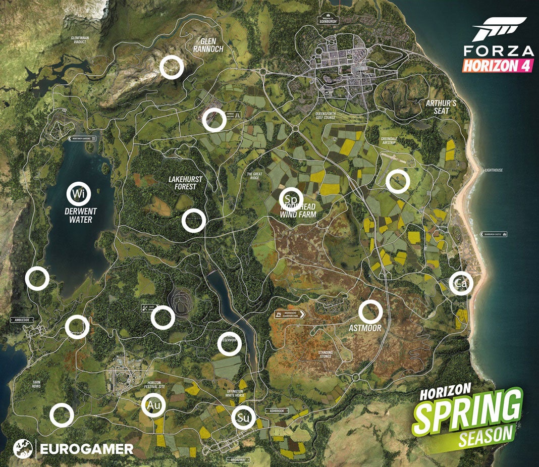 Forza Horizon 4 Barn Find locations map, including seasonal Barn Finds ...