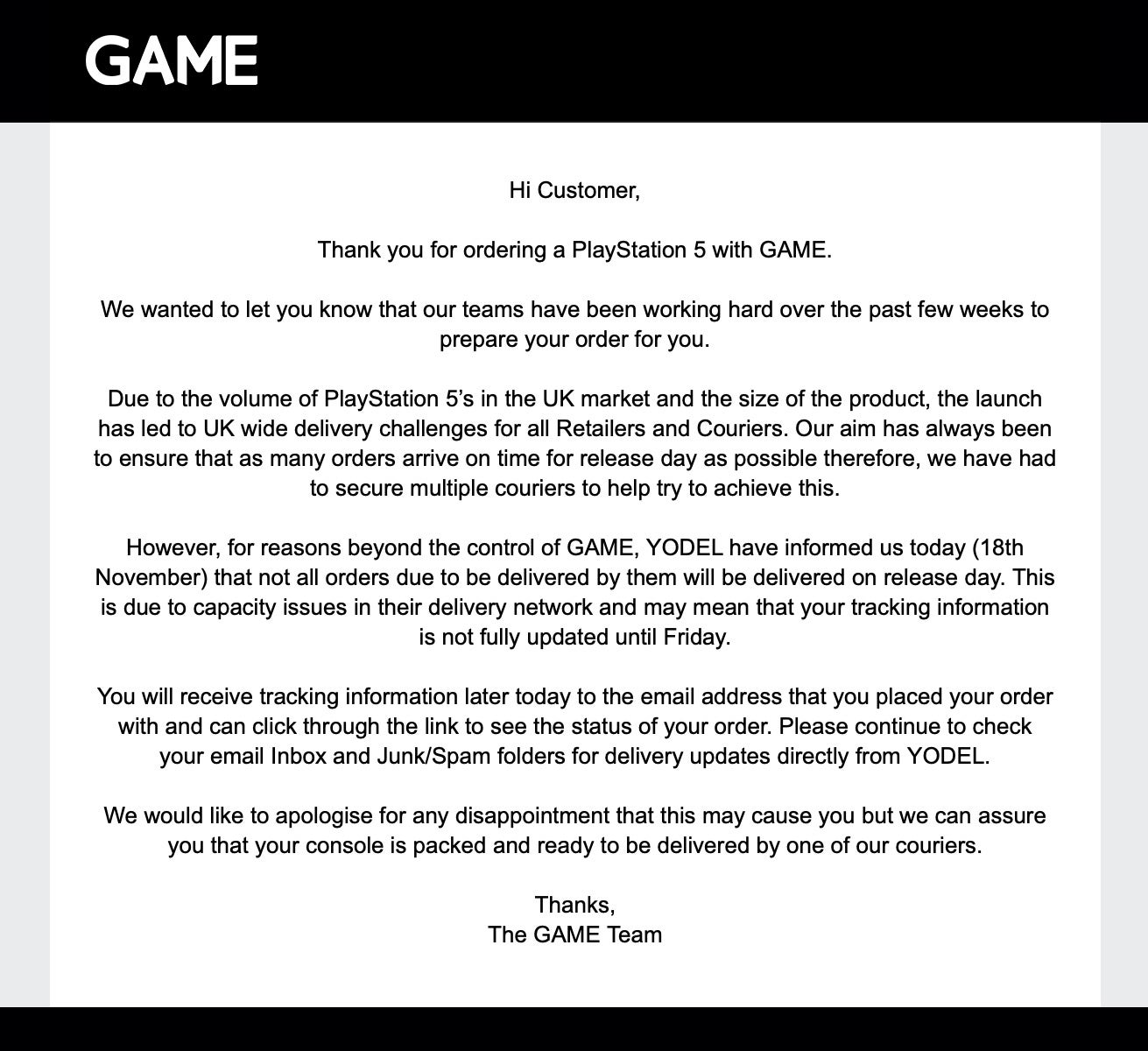 GAME now warning pre-order customers that not all PS5s will be ...