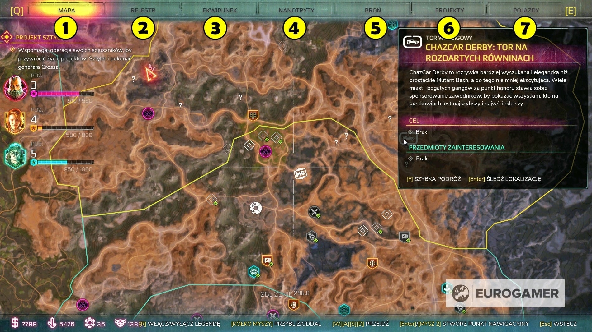 Rage 2 - menu gry: mapa, rejestr, ekwipunek, broń, nanotryty, projekty ...