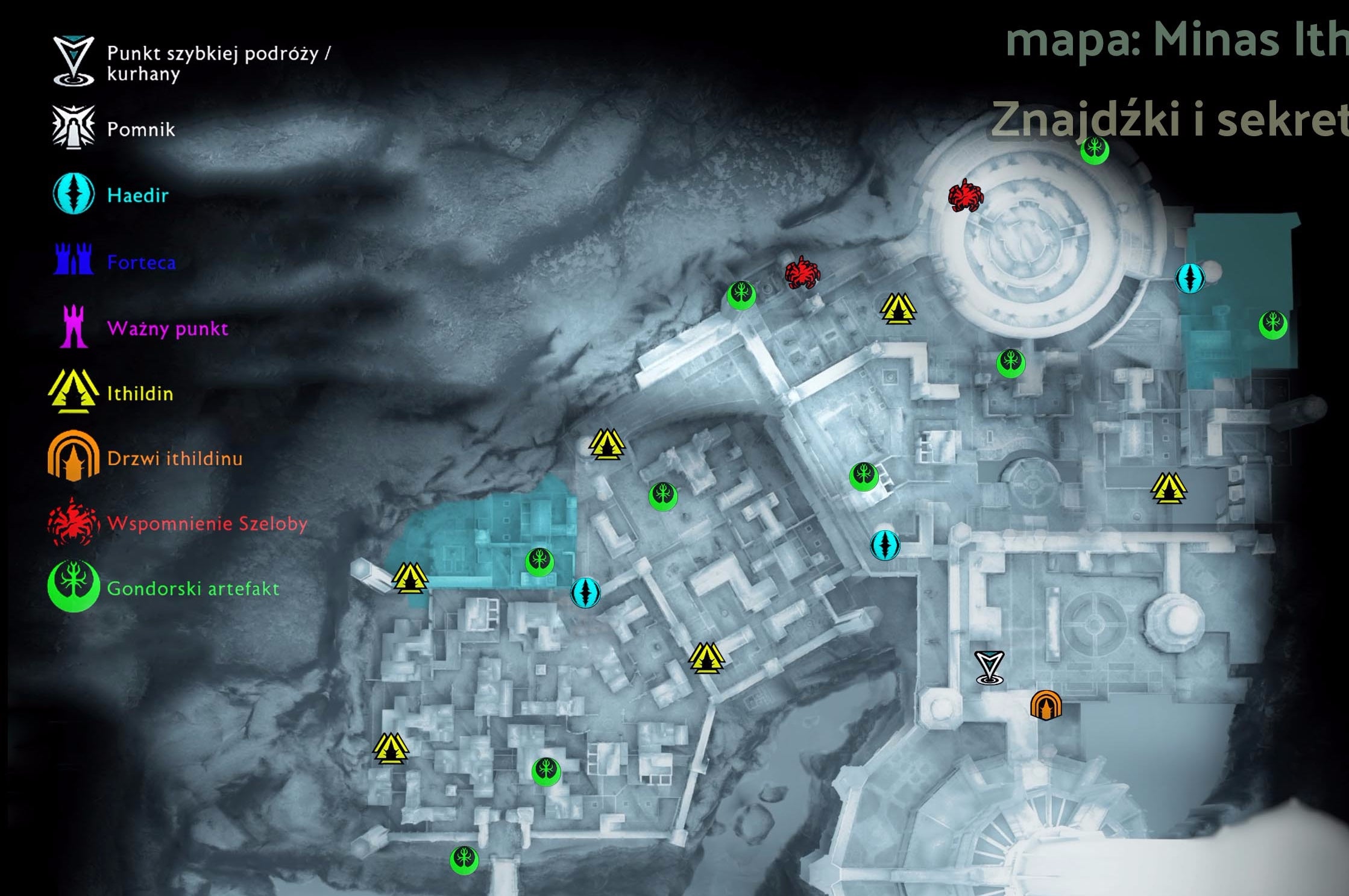 Śródziemie: Cień Wojny - znajdźki i sekrety: mapa Minas Ithil ...