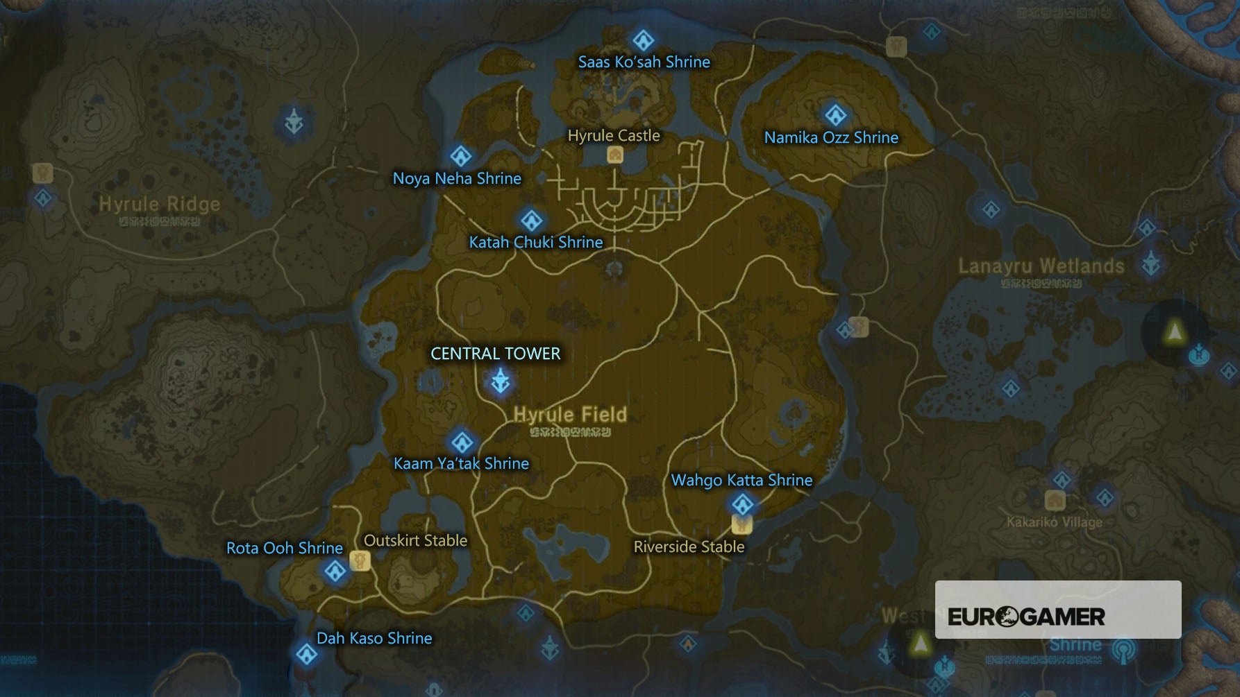 Zelda: Breath of the Wild - Localização dos Shrines, respectivas ...